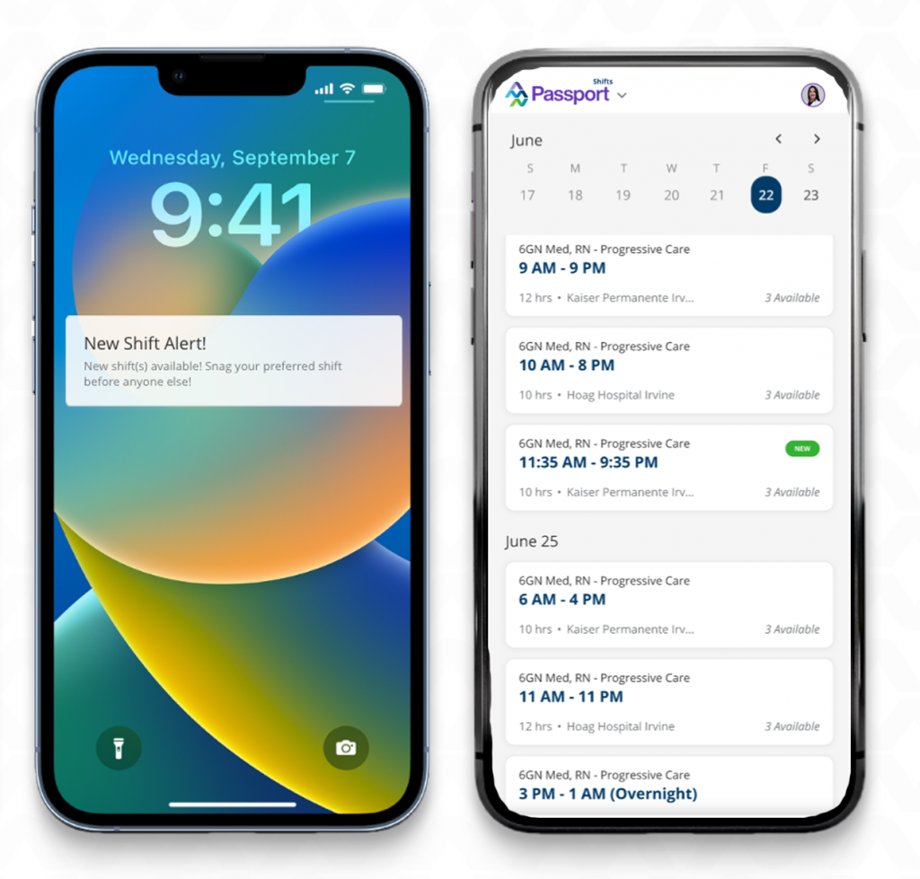AMN Passport SHifts in phones - ShiftWise Vendor Management System